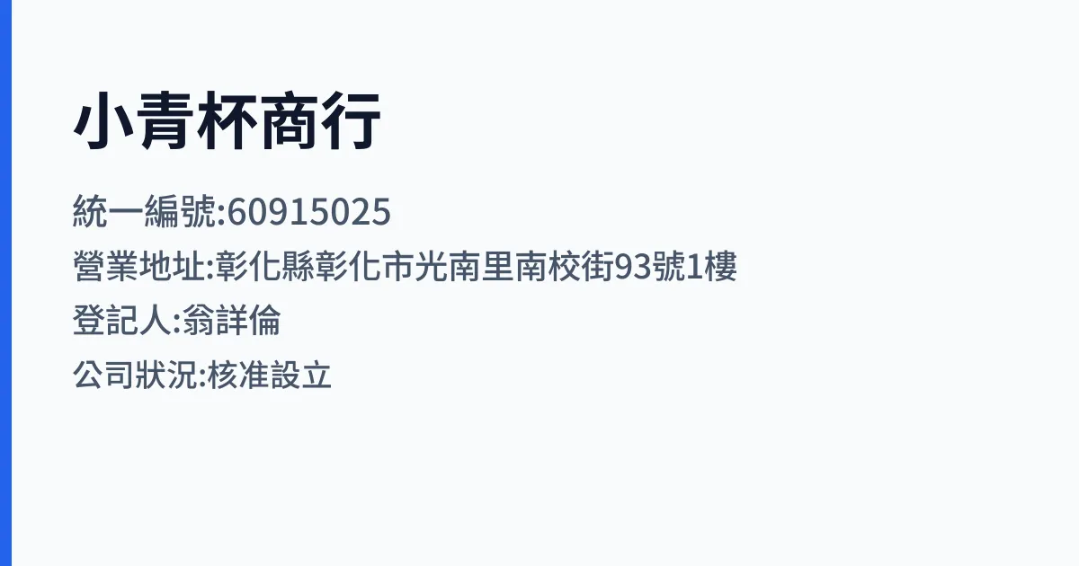 小青杯商行 - 統編 60915025（彰化縣） 公司登記資料與營業項目詳細圖表