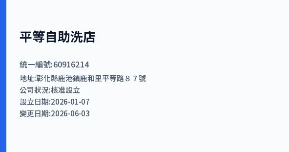 平等自助洗店的照片-統編 60916214 公司登記資料與營業項目詳細圖表