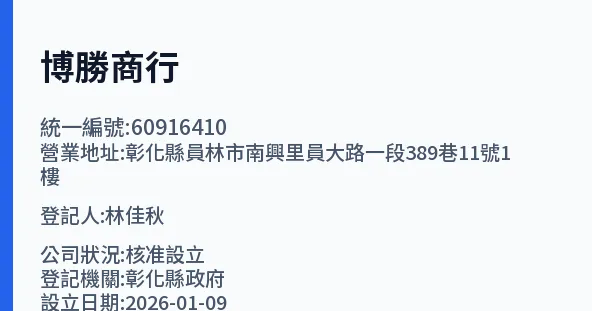 博勝商行的照片-統編 60916410(彰化縣) 公司登記資料與營業項目詳細圖表