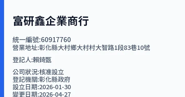 富研鑫企業商行的照片-統編 60917760(彰化縣) 公司登記資料與營業項目詳細圖表