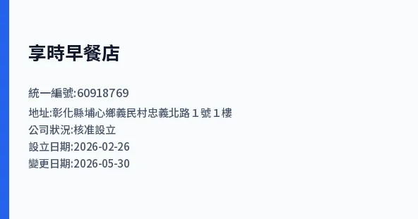 享時早餐店的照片-統編 60918769 公司登記資料與營業項目詳細圖表
