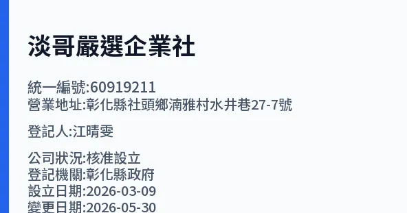 淡哥嚴選企業社的照片-統編 60919211(彰化縣) 公司登記資料與營業項目詳細圖表