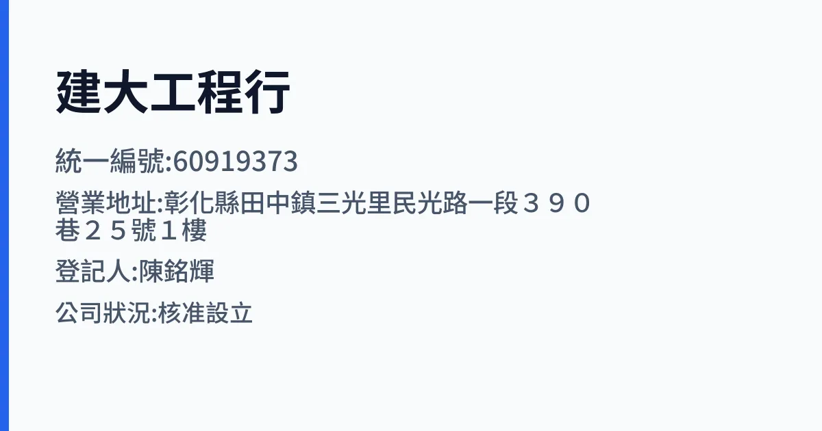 建大工程行 - 統編 60919373(彰化縣) 公司登記資料與營業項目詳細圖表
