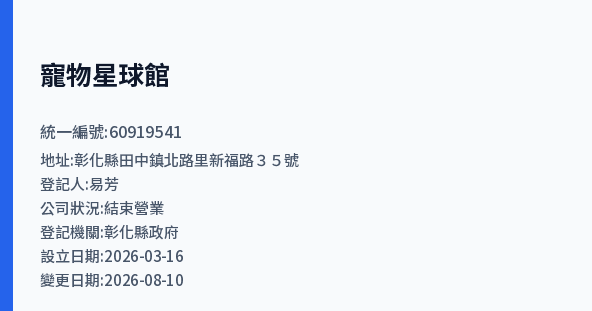 寵物星球館的照片-統編 60919541 公司登記資料與營業項目詳細圖表