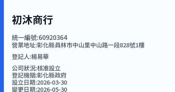 初沐商行的照片-統編 60920364(彰化縣) 公司登記資料與營業項目詳細圖表