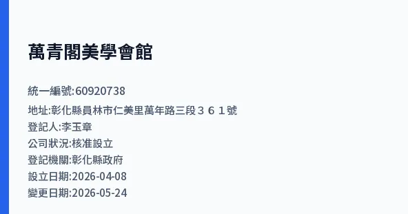 萬青閣美學會館的照片-統編 60920738(彰化縣) 公司登記資料與營業項目詳細圖表