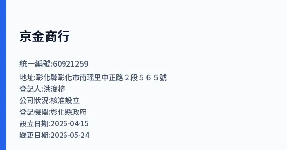 京金商行的照片-統編 60921259(彰化縣) 公司登記資料與營業項目詳細圖表