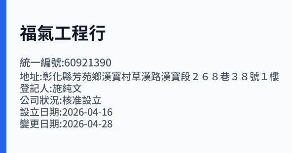 福氣工程行的照片-統編 60921390(彰化縣) 公司登記資料與營業項目詳細圖表