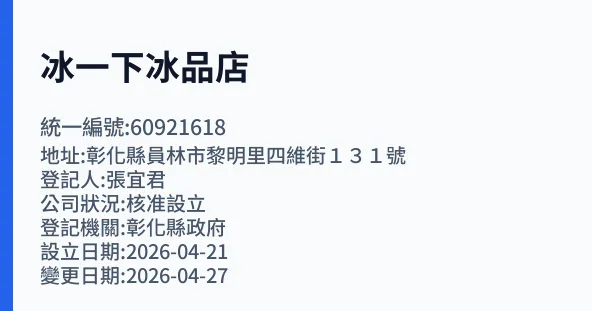 冰一下冰品店的照片-統編 60921618(彰化縣) 公司登記資料與營業項目詳細圖表