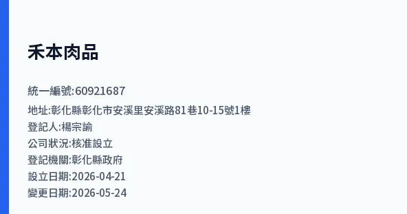 禾本肉品的照片-統編 60921687(彰化縣) 公司登記資料與營業項目詳細圖表