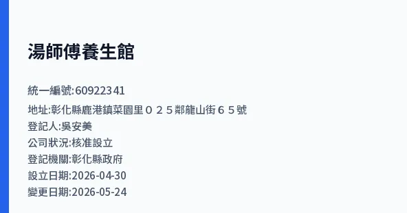 湯師傅養生館的照片-統編 60922341(彰化縣) 公司登記資料與營業項目詳細圖表