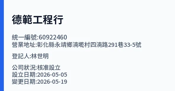 德範工程行的照片-統編 60922460(彰化縣) 公司登記資料與營業項目詳細圖表