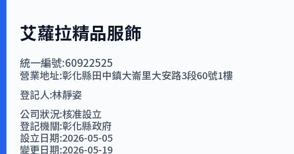 艾蘿拉精品服飾的照片-統編 60922525(彰化縣) 公司登記資料與營業項目詳細圖表
