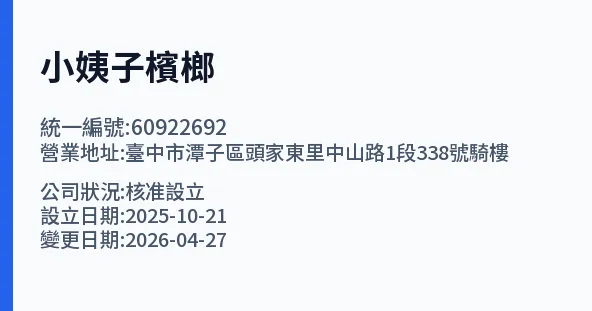 小姨子檳榔的照片-統編 60922692(臺中市) 公司登記資料與營業項目詳細圖表
