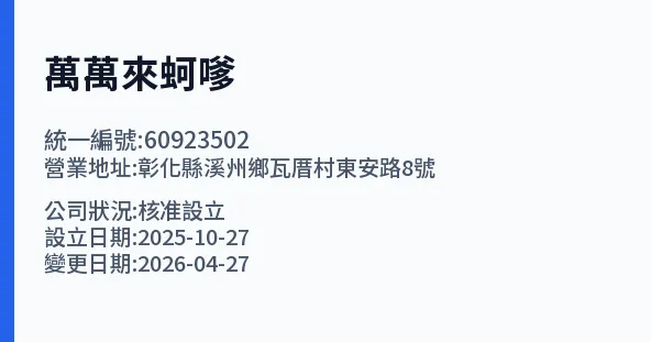 萬萬來蚵嗲的照片-統編 60923502(彰化縣) 公司登記資料與營業項目詳細圖表