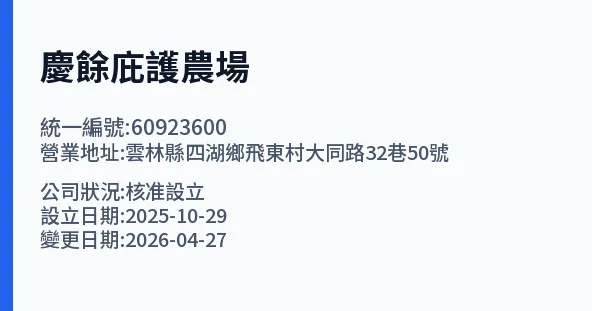 慶餘庇護農場的照片-統編 60923600(雲林縣) 公司登記資料與營業項目詳細圖表