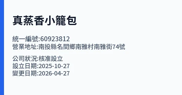 真蒸香小籠包的照片-統編 60923812(南投縣) 公司登記資料與營業項目詳細圖表