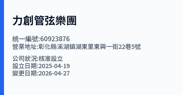力創管弦樂團的照片-統編 60923876(彰化縣) 公司登記資料與營業項目詳細圖表