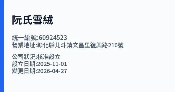 阮氏雪絨的照片-統編 60924523(彰化縣) 公司登記資料與營業項目詳細圖表