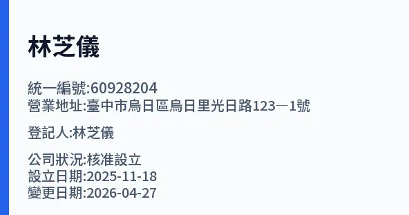林芝儀的照片-統編 60928204(臺中市) 公司登記資料與營業項目詳細圖表