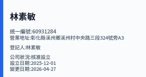 林素敏的照片-統編 60931284(彰化縣) 公司登記資料與營業項目詳細圖表