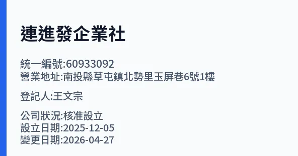 連進發企業社的照片-統編 60933092(南投縣) 公司登記資料與營業項目詳細圖表