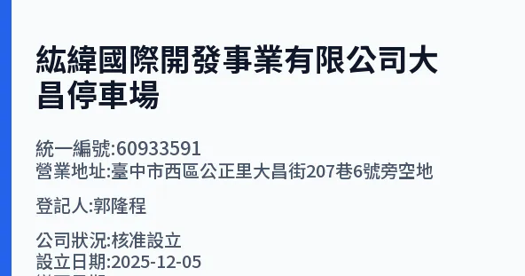 紘緯國際開發事業有限公司大昌停車場的照片-統編 60933591(臺中市) 公司登記資料與營業項目詳細圖表