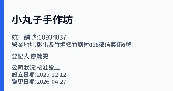 小丸子手作坊的照片-統編 60934037(彰化縣) 公司登記資料與營業項目詳細圖表