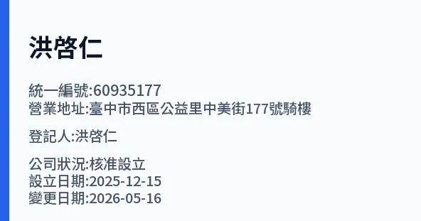 洪啓仁的照片-統編 60935177(臺中市) 公司登記資料與營業項目詳細圖表