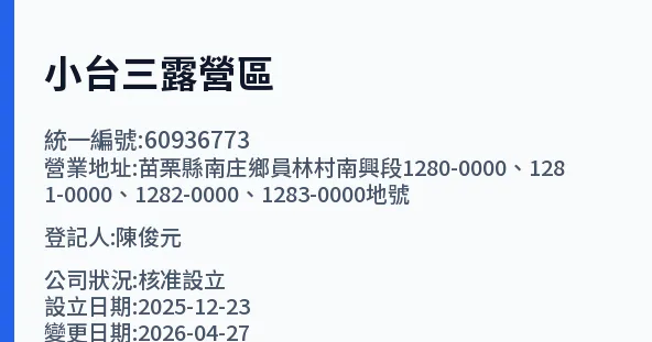 小台三露營區的照片-統編 60936773(苗栗縣) 公司登記資料與營業項目詳細圖表