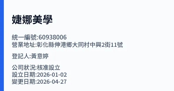 婕娜美學的照片-統編 60938006(彰化縣) 公司登記資料與營業項目詳細圖表