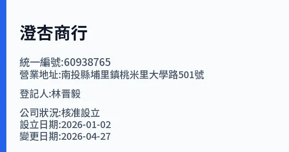 澄杏商行的照片-統編 60938765(南投縣) 公司登記資料與營業項目詳細圖表