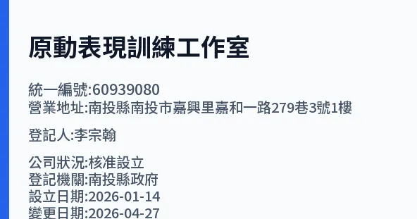 原動表現訓練工作室的照片-統編 60939080(南投縣) 公司登記資料與營業項目詳細圖表
