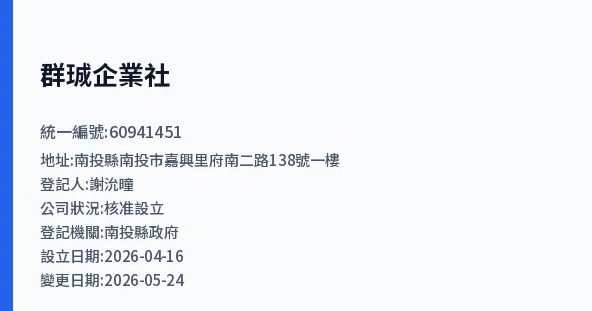 群珹企業社的照片-統編 60941451(南投縣) 公司登記資料與營業項目詳細圖表