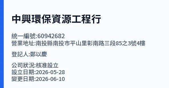 中興環保資源工程行的照片-統編 60942682(南投縣) 公司登記資料與營業項目詳細圖表
