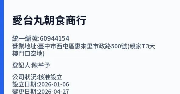愛台丸朝食商行的照片-統編 60944154(臺中市) 公司登記資料與營業項目詳細圖表