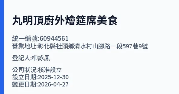 丸明頂廚外燴筵席美食的照片-統編 60944561(彰化縣) 公司登記資料與營業項目詳細圖表