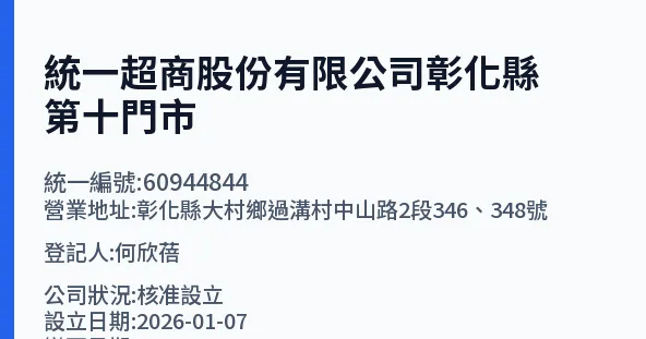 統一超商股份有限公司彰化縣第十門市的照片-統編 60944844(彰化縣) 公司登記資料與營業項目詳細圖表
