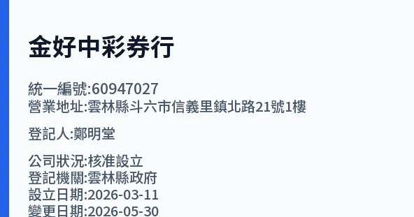 金好中彩券行的照片-統編 60947027(雲林縣) 公司登記資料與營業項目詳細圖表