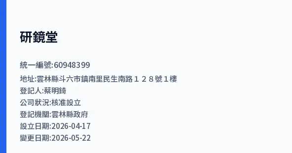 研鏡堂的照片-統編 60948399(雲林縣) 公司登記資料與營業項目詳細圖表