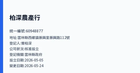 柏深農產行的照片-統編 60948877(雲林縣) 公司登記資料與營業項目詳細圖表