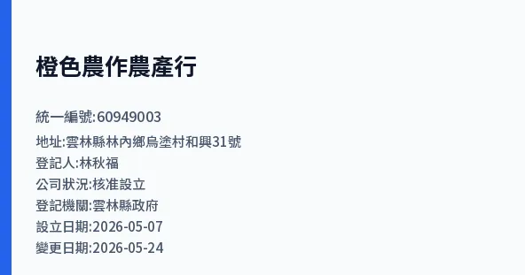 橙色農作農產行的照片-統編 60949003(雲林縣) 公司登記資料與營業項目詳細圖表