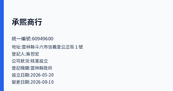 承熙商行的照片-統編 60949600 公司登記資料與營業項目詳細圖表