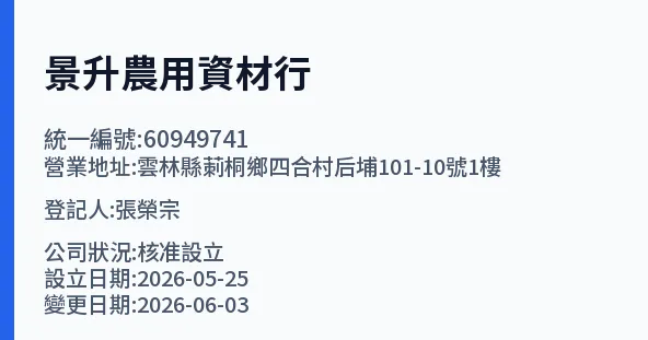 景升農用資材行的照片-統編 60949741(雲林縣) 公司登記資料與營業項目詳細圖表