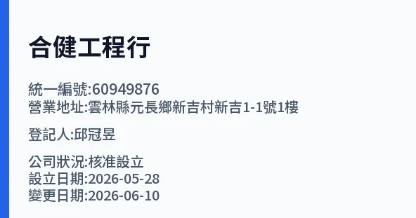 合健工程行的照片-統編 60949876(雲林縣) 公司登記資料與營業項目詳細圖表
