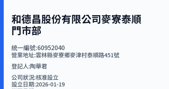 和德昌股份有限公司麥寮泰順門市部的照片-統編 60952040(雲林縣) 公司登記資料與營業項目詳細圖表