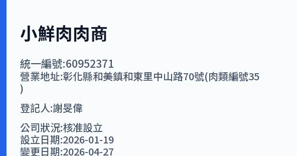 小鮮肉肉商的照片-統編 60952371(彰化縣) 公司登記資料與營業項目詳細圖表