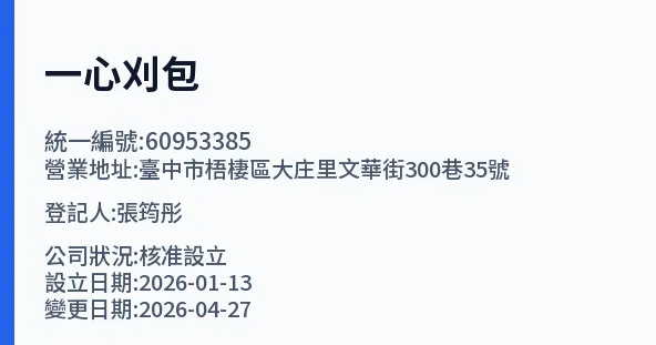 一心刈包的照片-統編 60953385(臺中市) 公司登記資料與營業項目詳細圖表