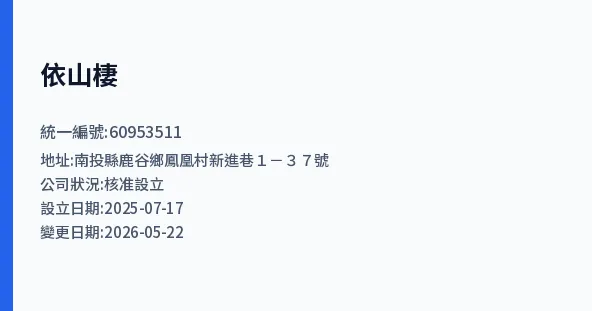依山棲的照片-統編 60953511(南投縣) 公司登記資料與營業項目詳細圖表
