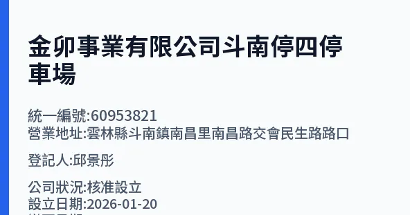 金卯事業有限公司斗南停四停車場的照片-統編 60953821(雲林縣) 公司登記資料與營業項目詳細圖表